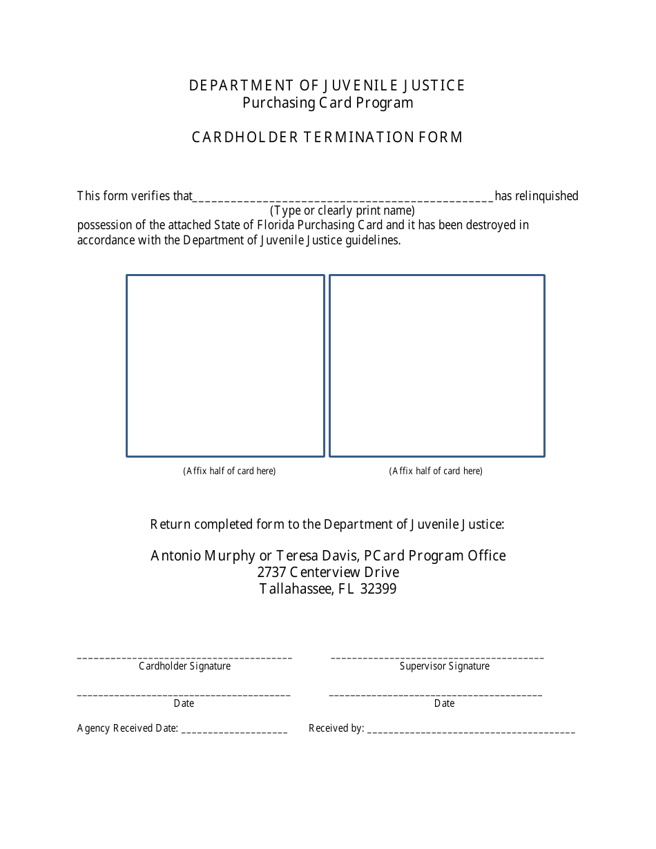 Florida Cardholder Termination Form - Purchasing Card Program - Fill ...