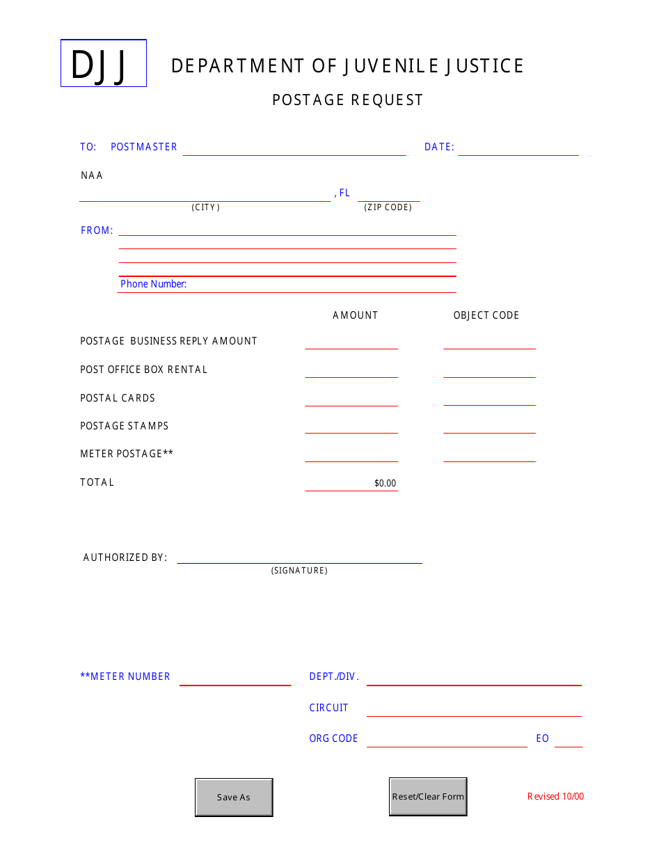 Florida Postage Request Form - Fill Out, Sign Online and Download PDF ...