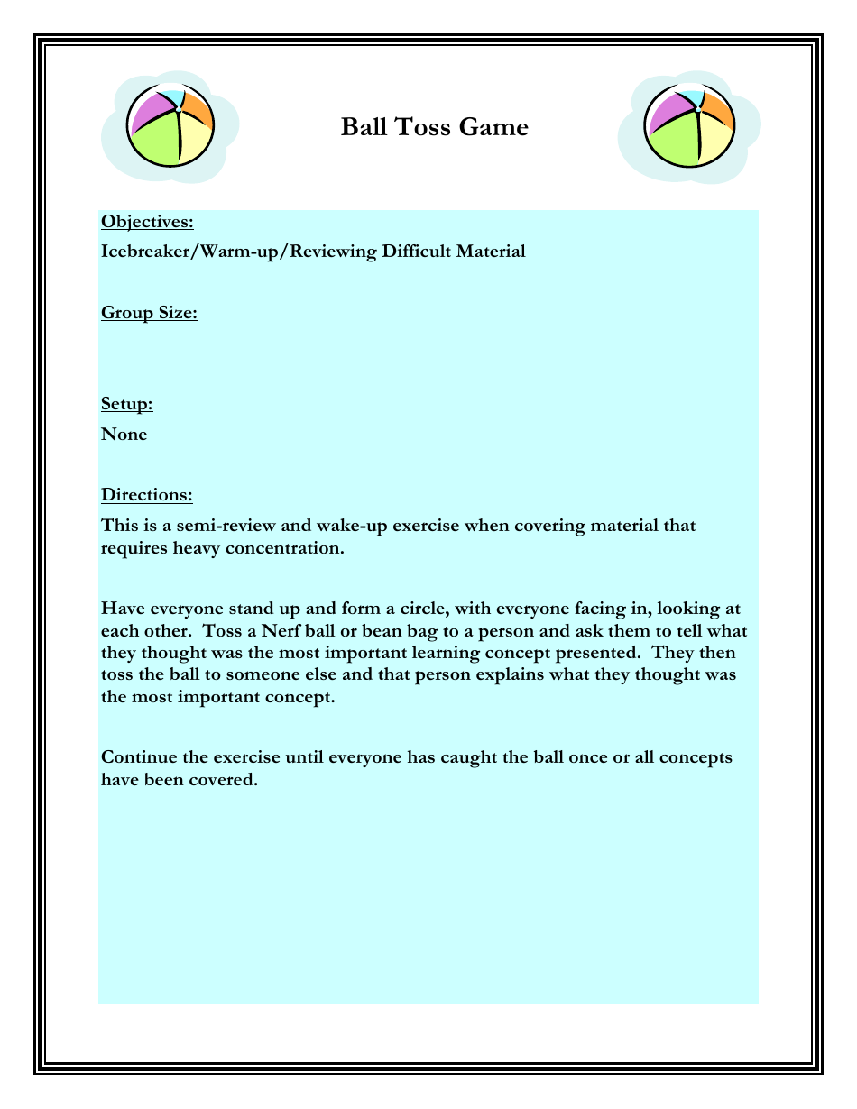 Florida Ball Toss Game Worksheet - Fill Out, Sign Online and Download ...