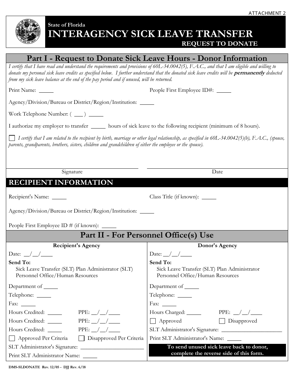 Florida Interagency Sick Leave Transfer - Request to Donate - Fill Out ...