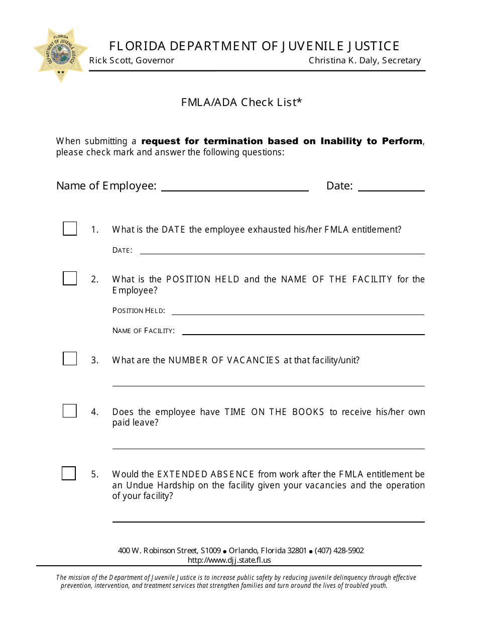 Florida Fmla/Ada Check List - Fill Out, Sign Online and Download PDF ...