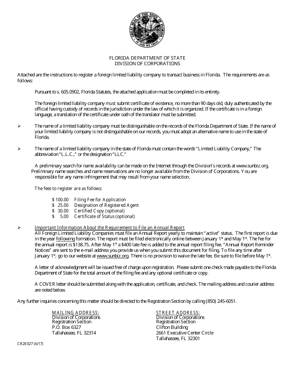 Form CR2E027 - Fill Out, Sign Online and Download Fillable PDF, Florida ...