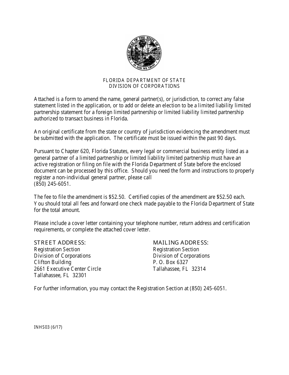 Form INHS03 - Fill Out, Sign Online and Download Fillable PDF, Florida ...