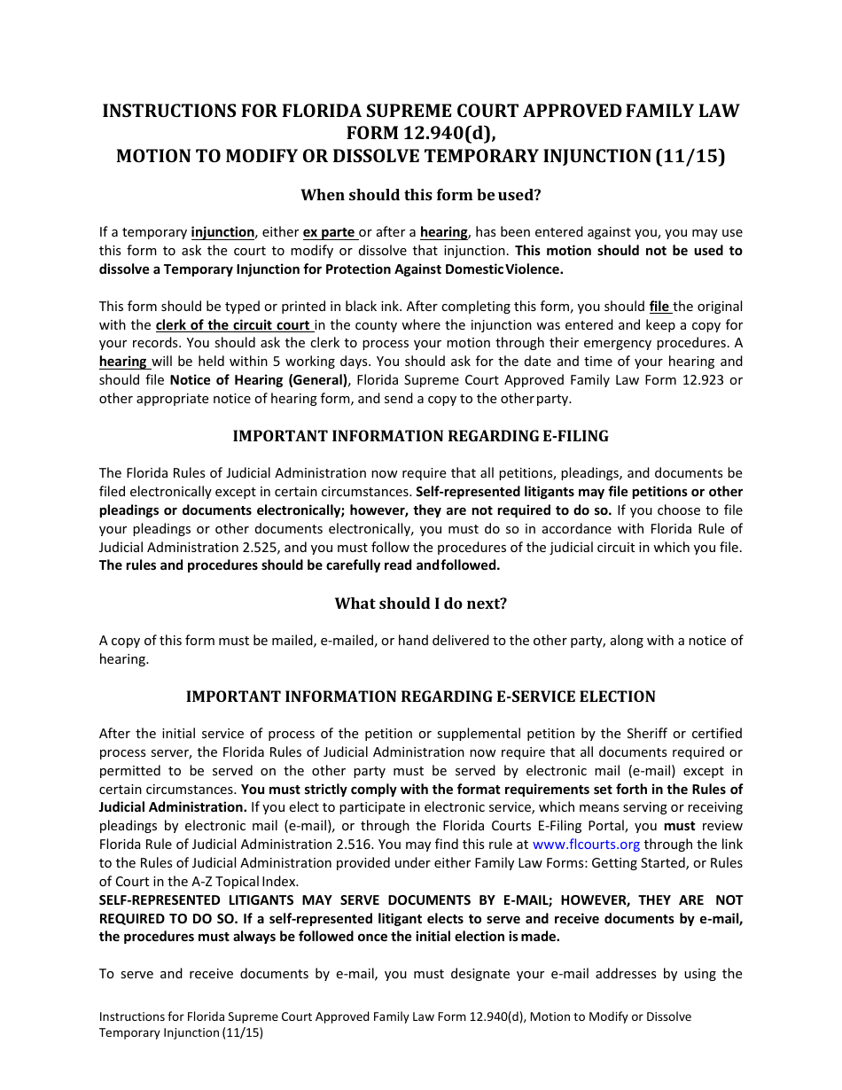 Form 12.940(D) - Fill Out, Sign Online and Download Fillable PDF, Florida | Templateroller