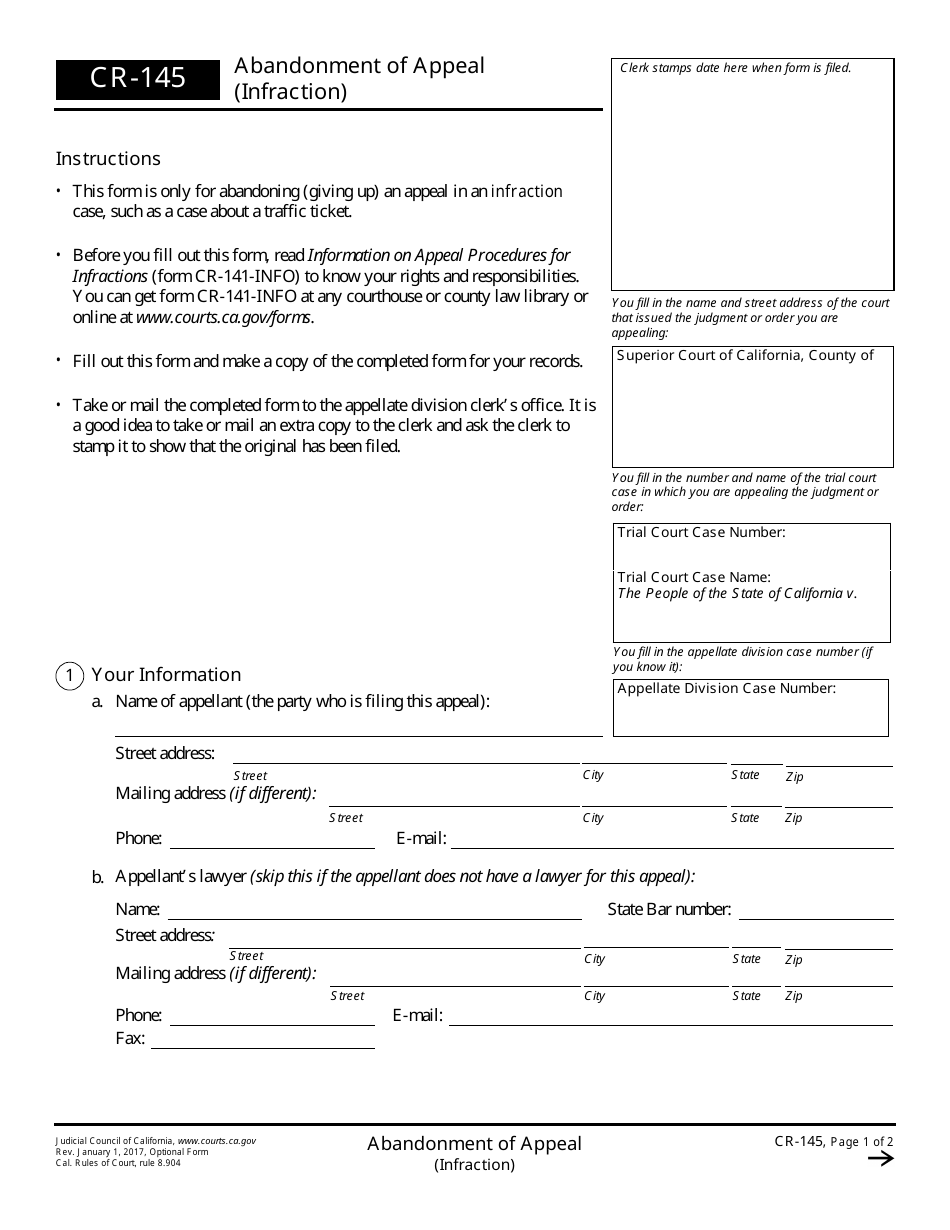 Form CR-145 - Fill Out, Sign Online and Download Fillable PDF ...