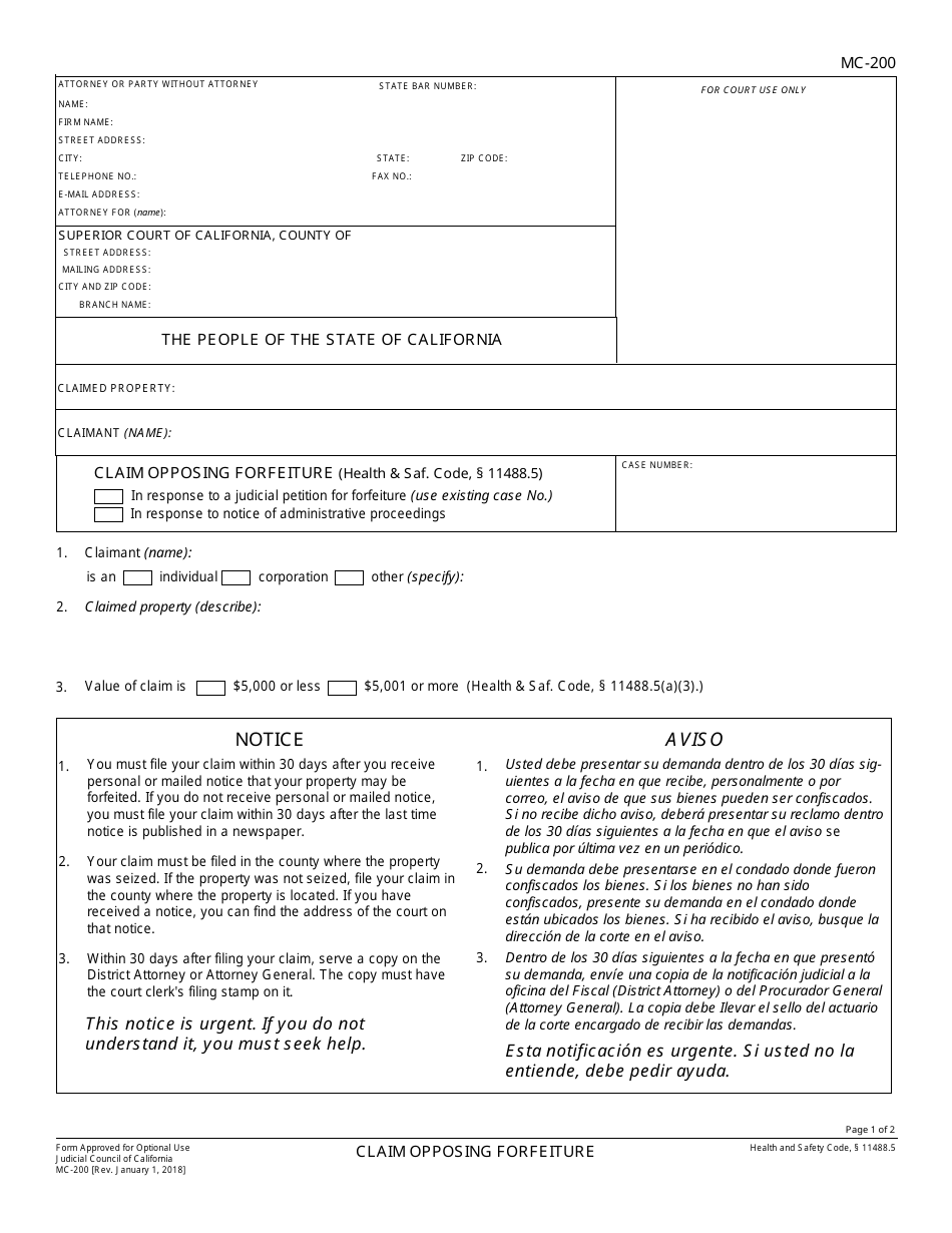 Form MC-200 - Fill Out, Sign Online and Download Fillable PDF ...
