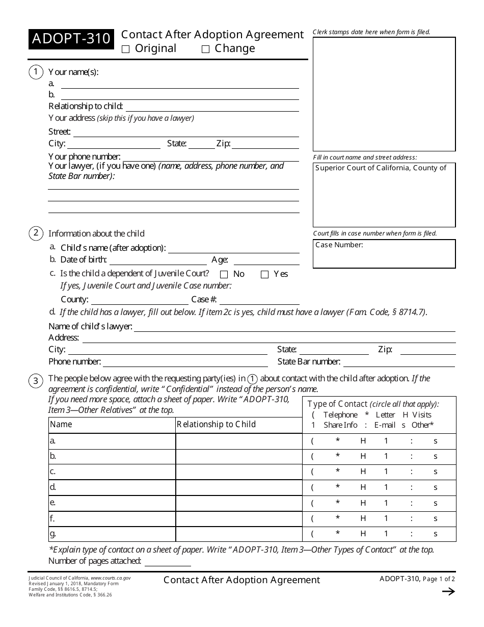 Form ADOPT-310 - Fill Out, Sign Online and Download Fillable PDF ...