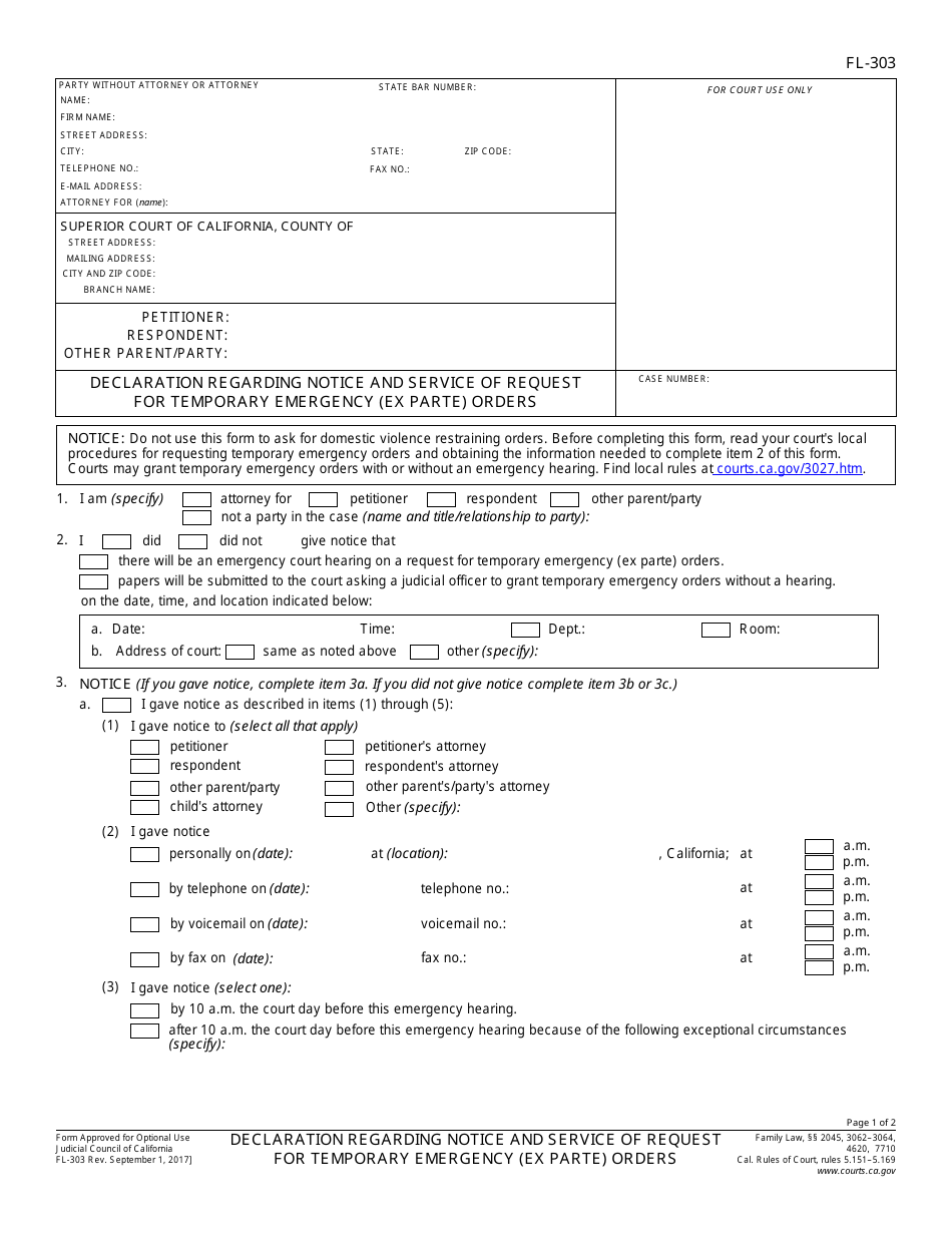 Form FL-303 - Fill Out, Sign Online and Download Fillable PDF ...