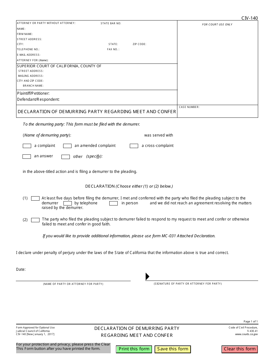 Form CIV-140 - Fill Out, Sign Online and Download Fillable PDF ...
