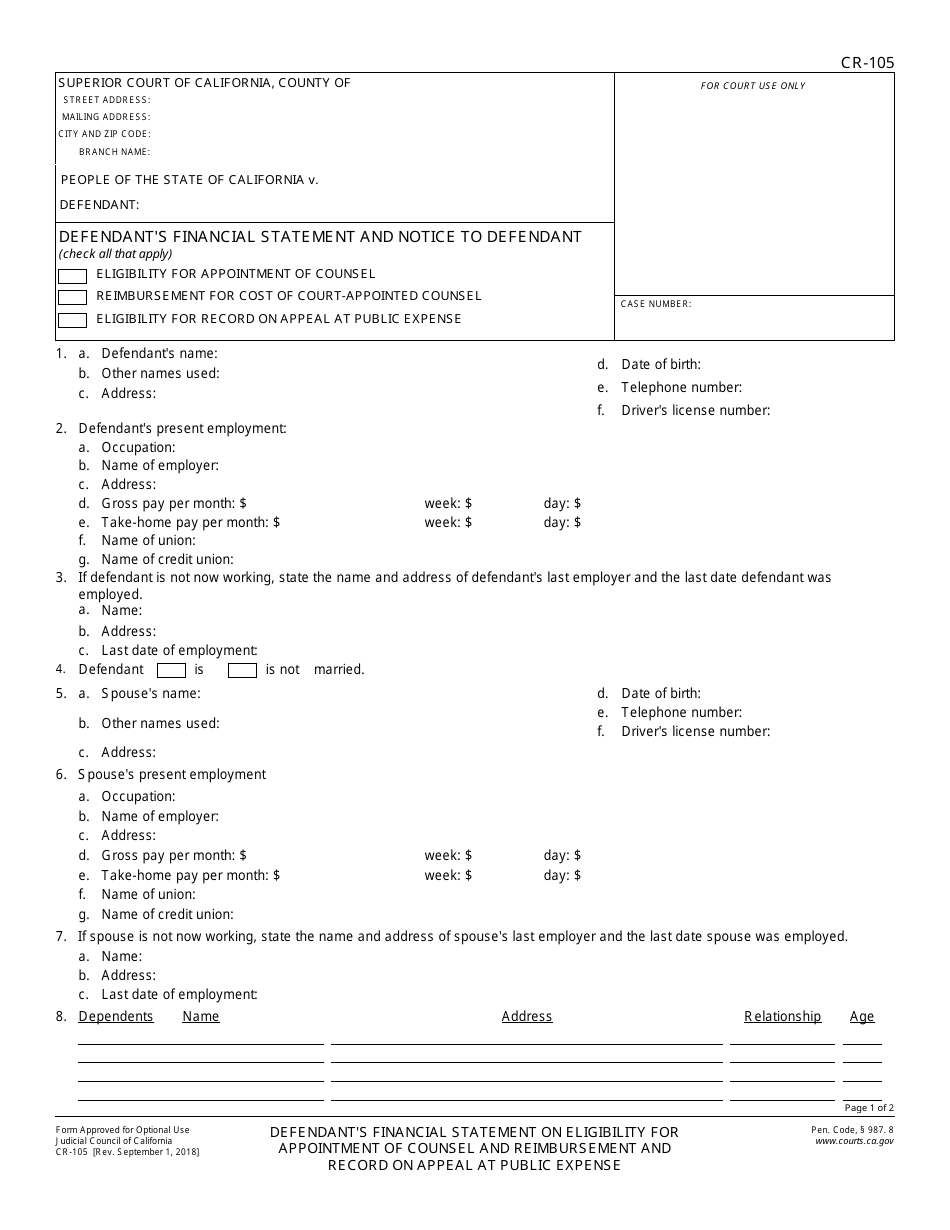 Form CR-105 - Fill Out, Sign Online and Download Fillable PDF ...