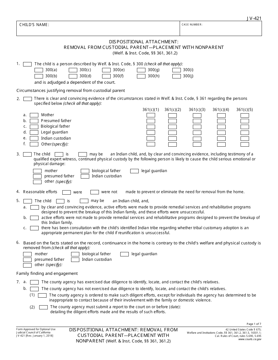 Form JV-421 - Fill Out, Sign Online and Download Fillable PDF ...