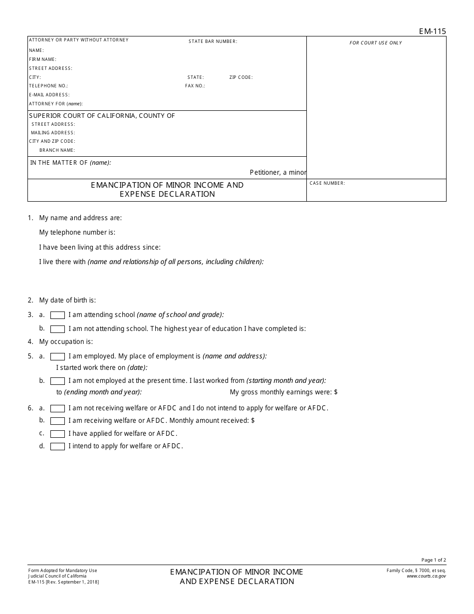 Form EM-115 - Fill Out, Sign Online and Download Fillable PDF ...