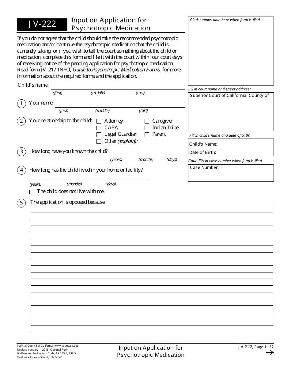 Form JV-222 - Fill Out, Sign Online and Download Fillable PDF ...