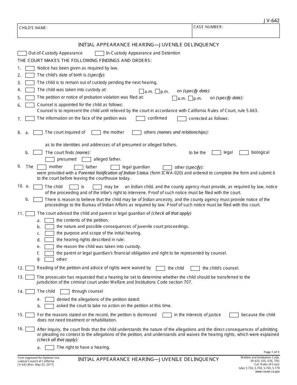 Form JV-642 - Fill Out, Sign Online and Download Fillable PDF ...