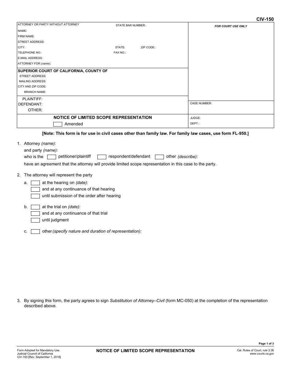 Form CIV-150 - Fill Out, Sign Online and Download Fillable PDF ...