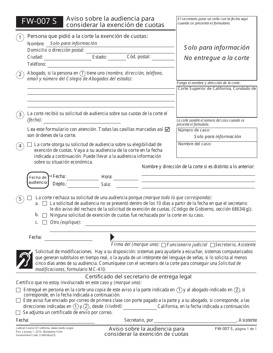 Formulario FW-007 S - Fill Out, Sign Online and Download Printable PDF ...