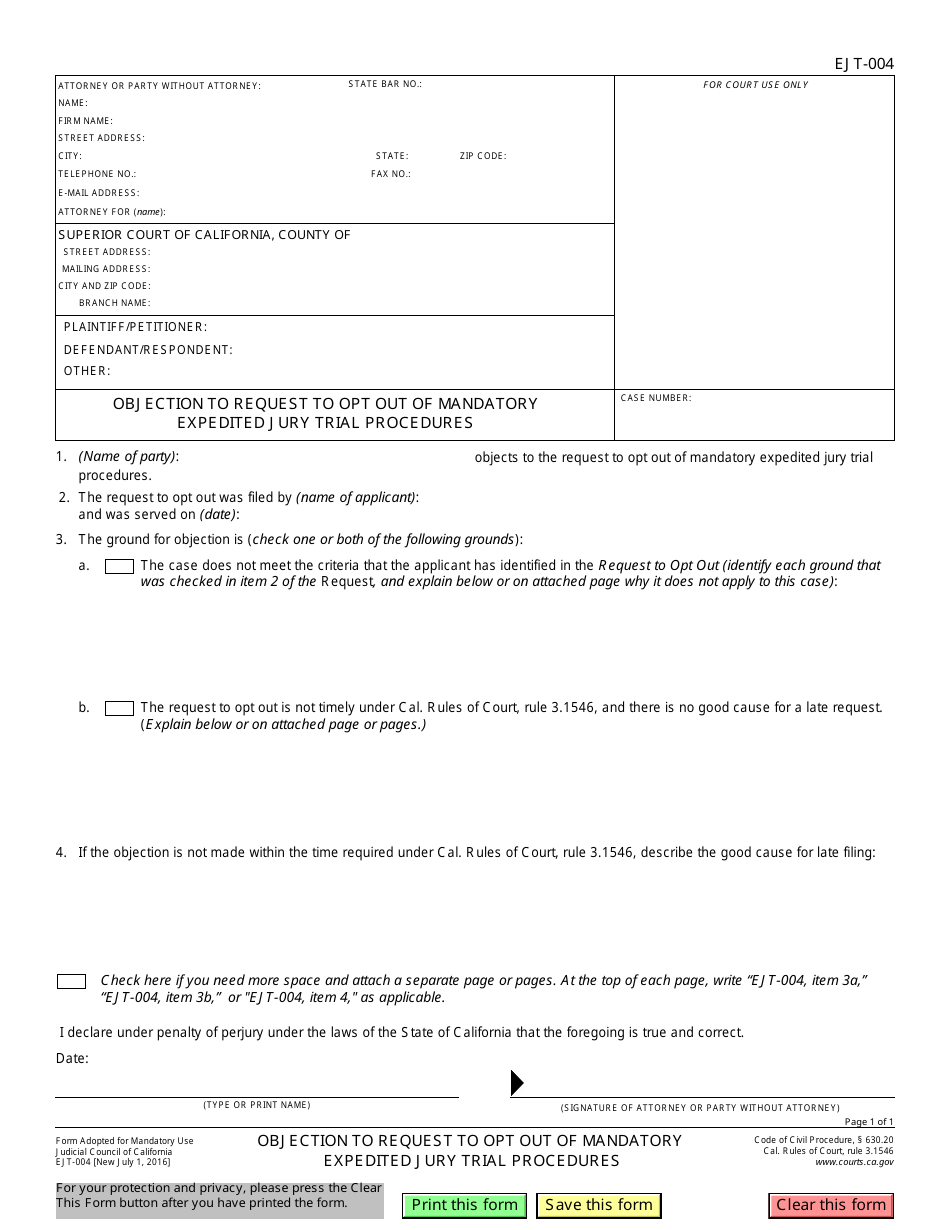 Form EJT-004 - Fill Out, Sign Online and Download Fillable PDF ...