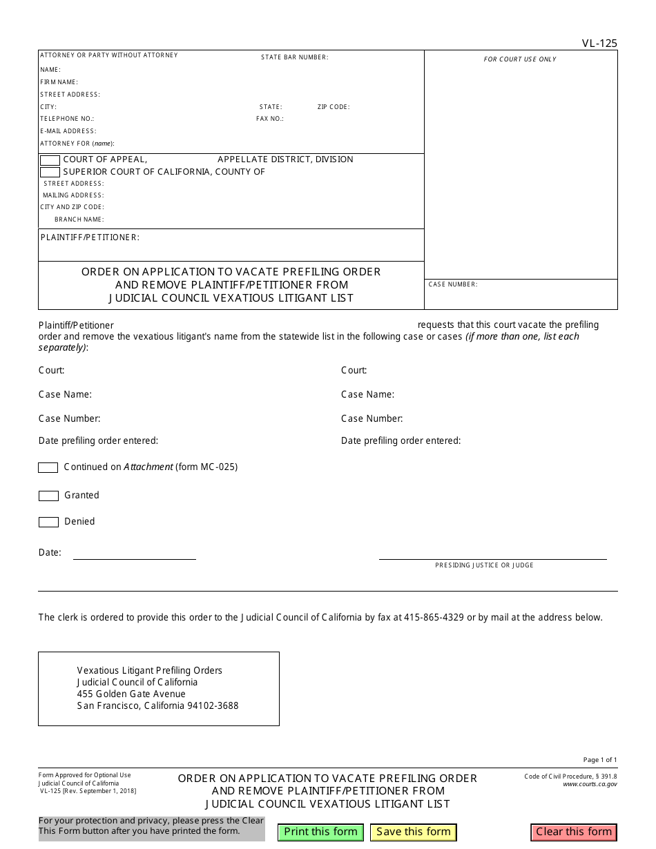 Form VL-125 - Fill Out, Sign Online and Download Fillable PDF ...