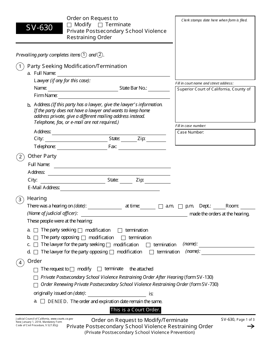 Form SV-630 - Fill Out, Sign Online and Download Fillable PDF ...