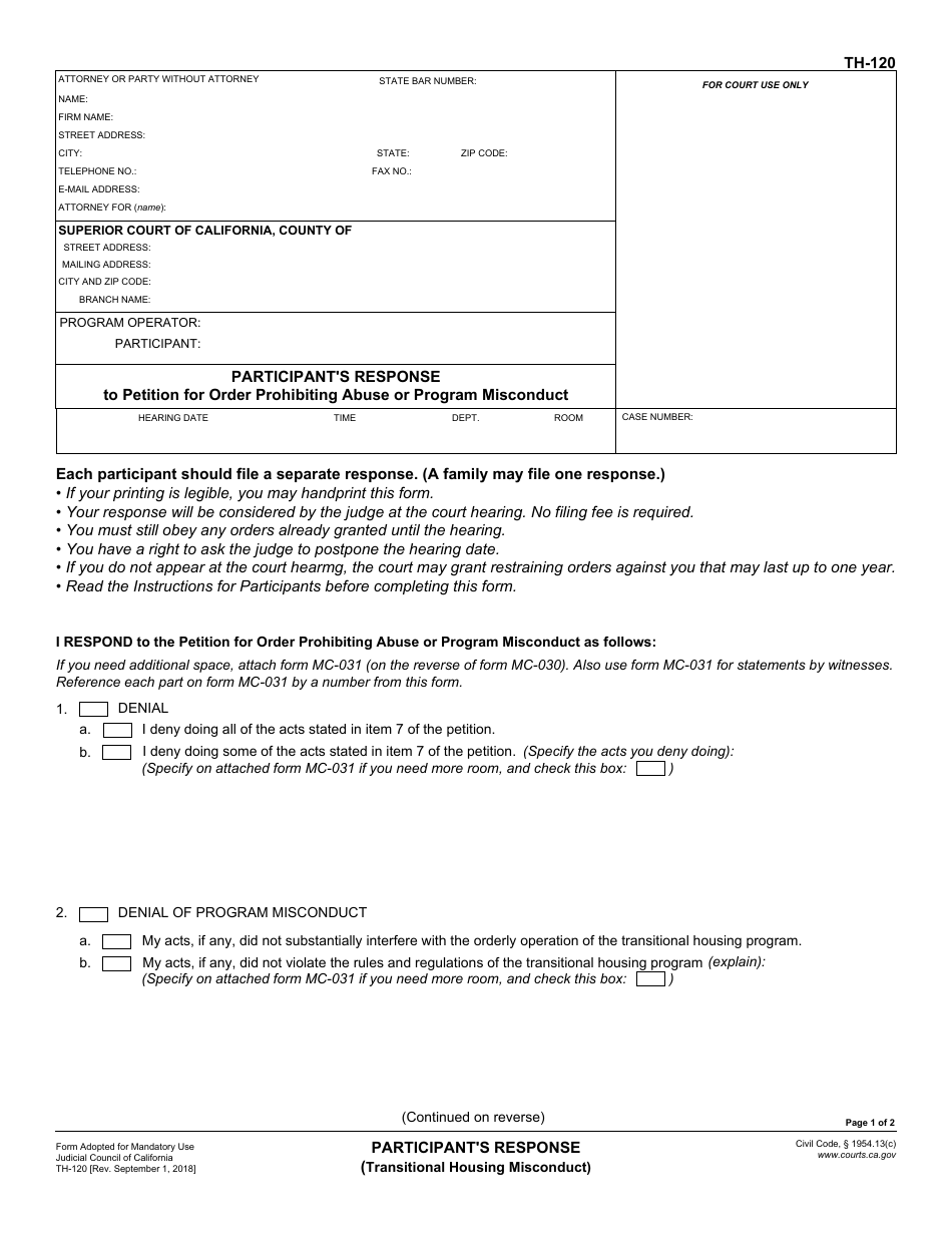 Form TH-120 - Fill Out, Sign Online and Download Fillable PDF ...
