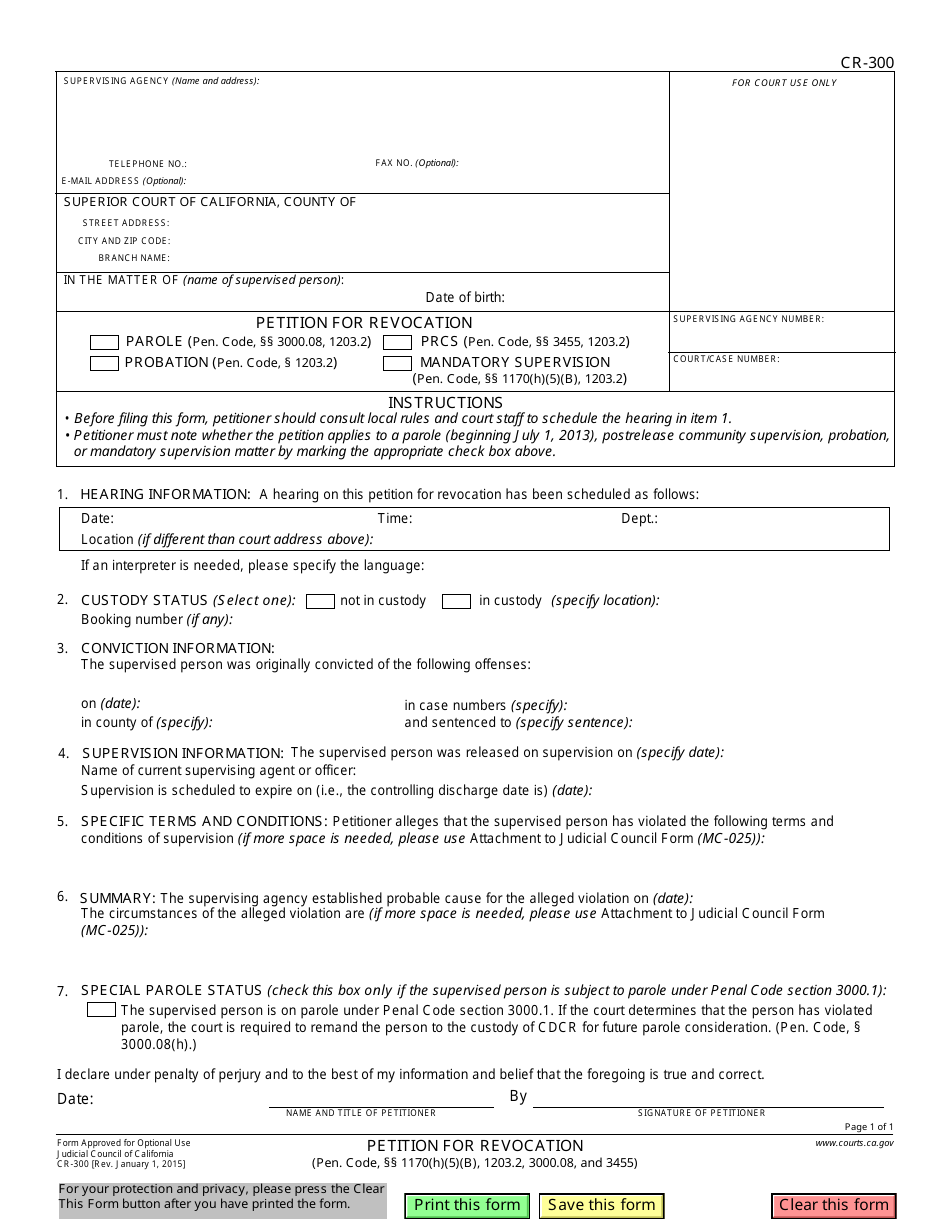 Form CR-300 - Fill Out, Sign Online and Download Fillable PDF ...