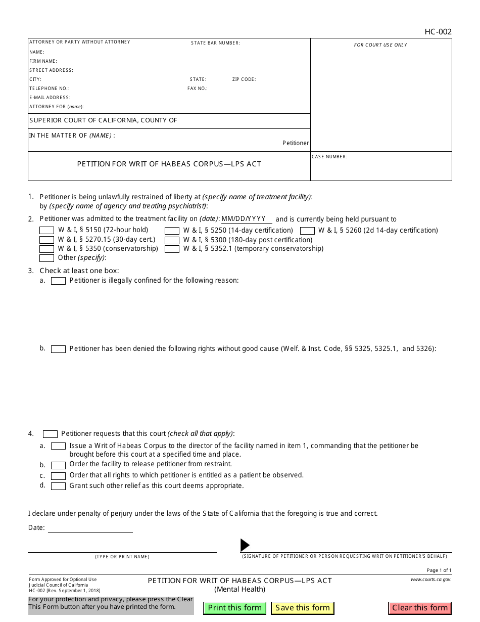 Form HC-002 - Fill Out, Sign Online and Download Fillable PDF ...