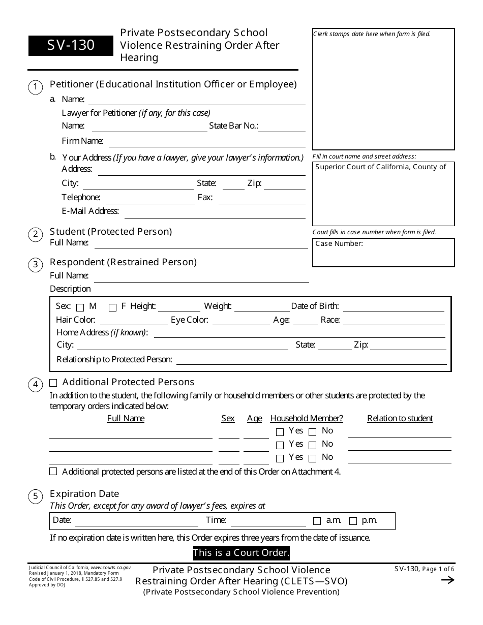 Form SV-130 - Fill Out, Sign Online and Download Fillable PDF ...