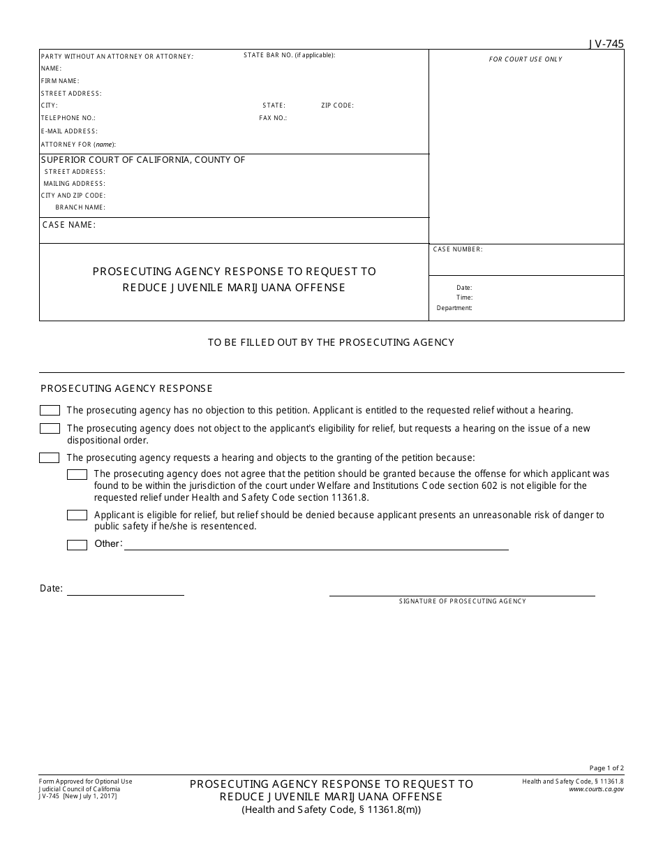 Form JV-745 - Fill Out, Sign Online and Download Fillable PDF ...