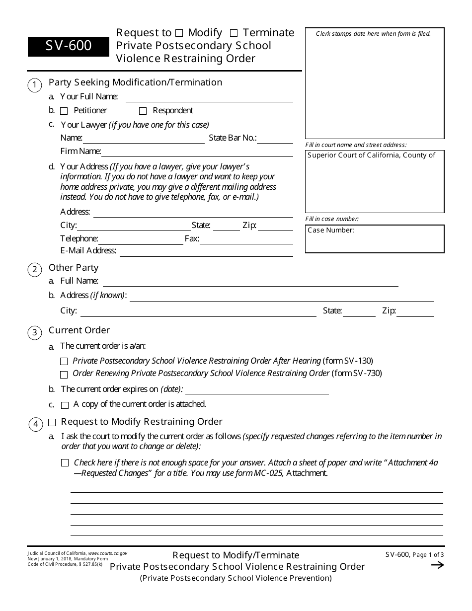 Form SV-600 - Fill Out, Sign Online and Download Fillable PDF ...