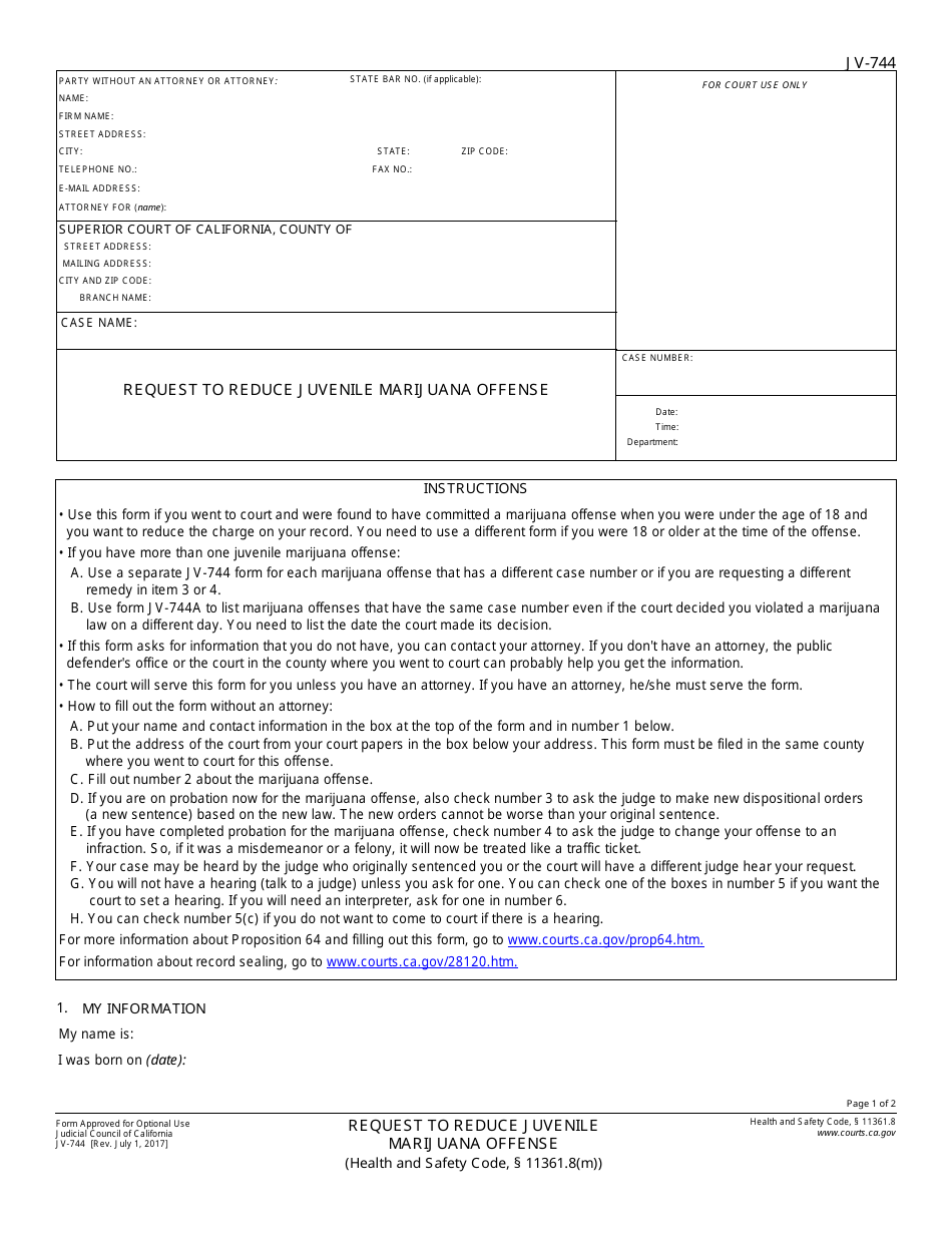 Form JV-744 - Fill Out, Sign Online and Download Fillable PDF ...