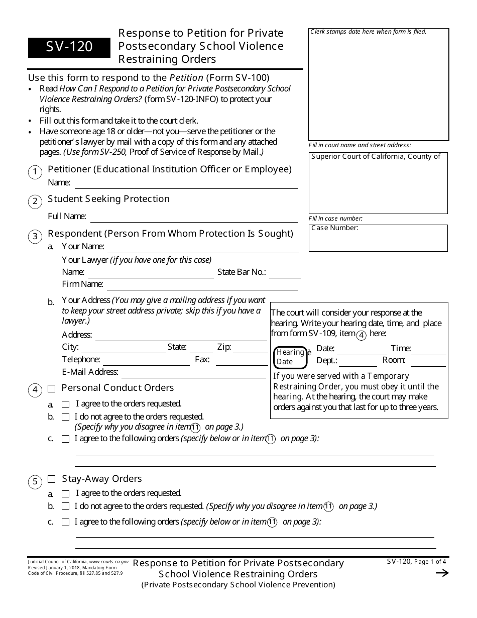 Form SV-120 - Fill Out, Sign Online and Download Fillable PDF ...