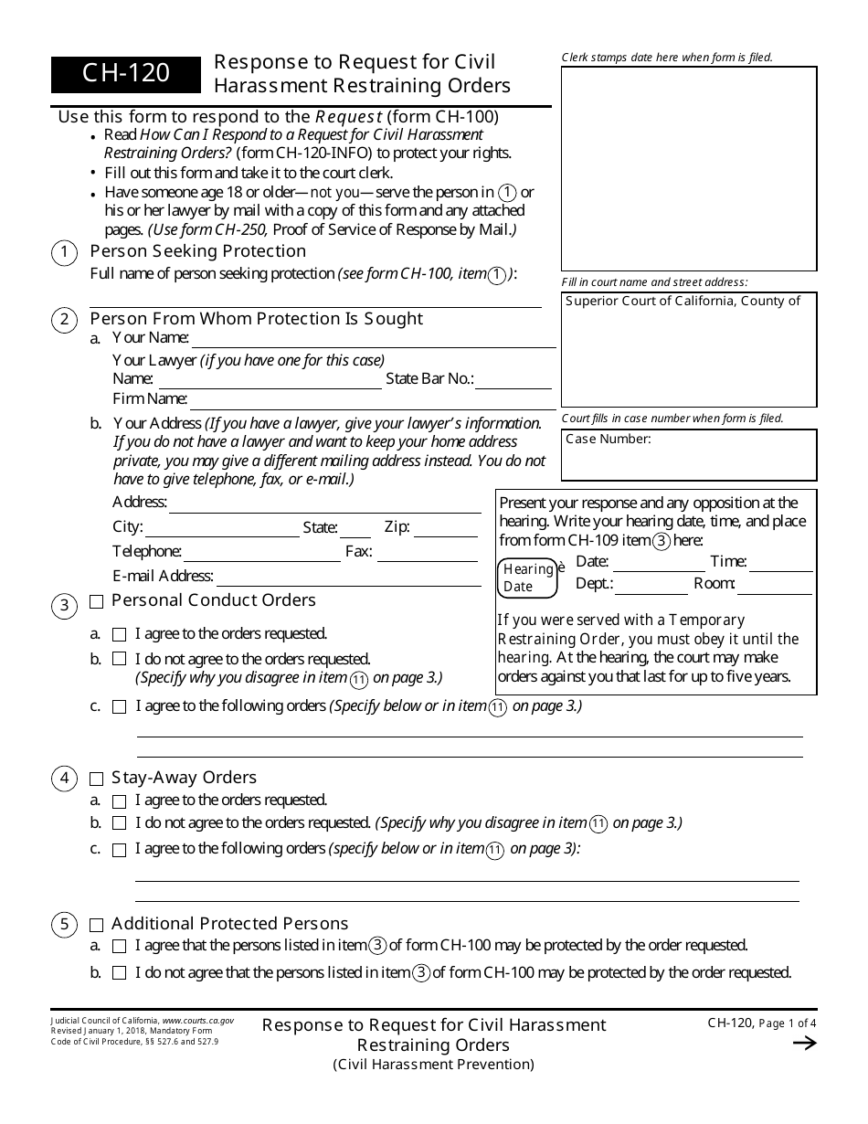 Form CH-120 - Fill Out, Sign Online and Download Fillable PDF ...