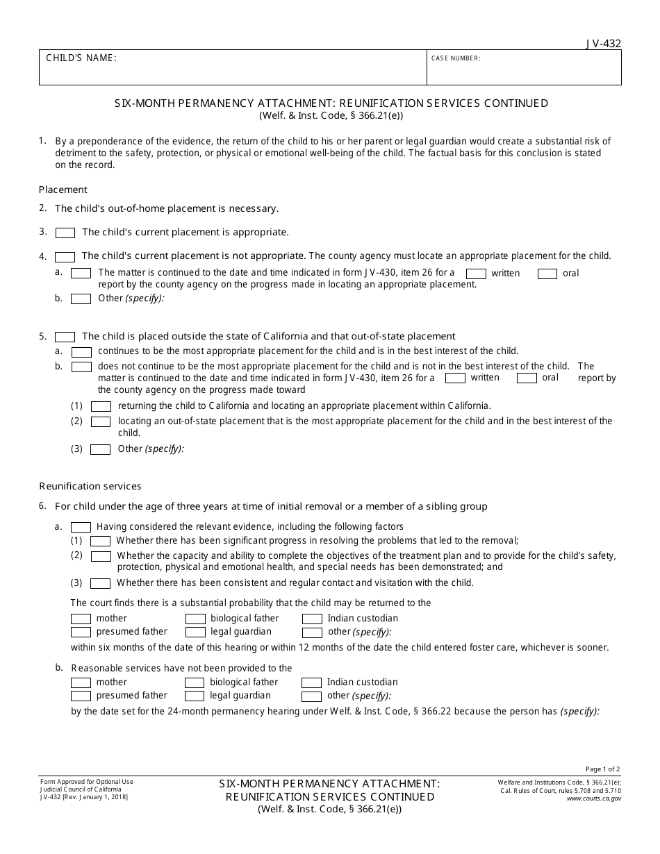Form JV-432 - Fill Out, Sign Online and Download Fillable PDF ...
