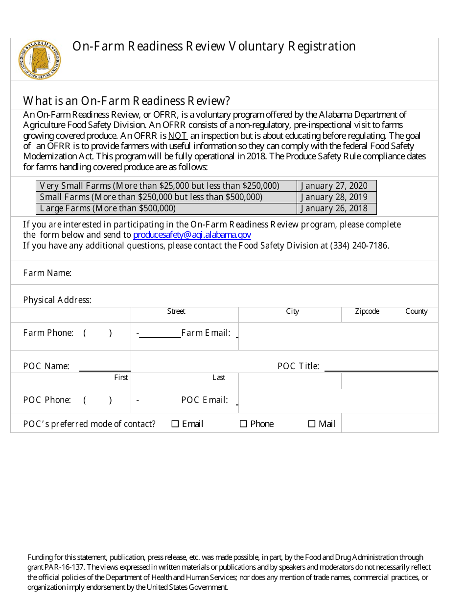 Alabama On-Farm Readiness Review Voluntary Registration Form - Fill Out ...