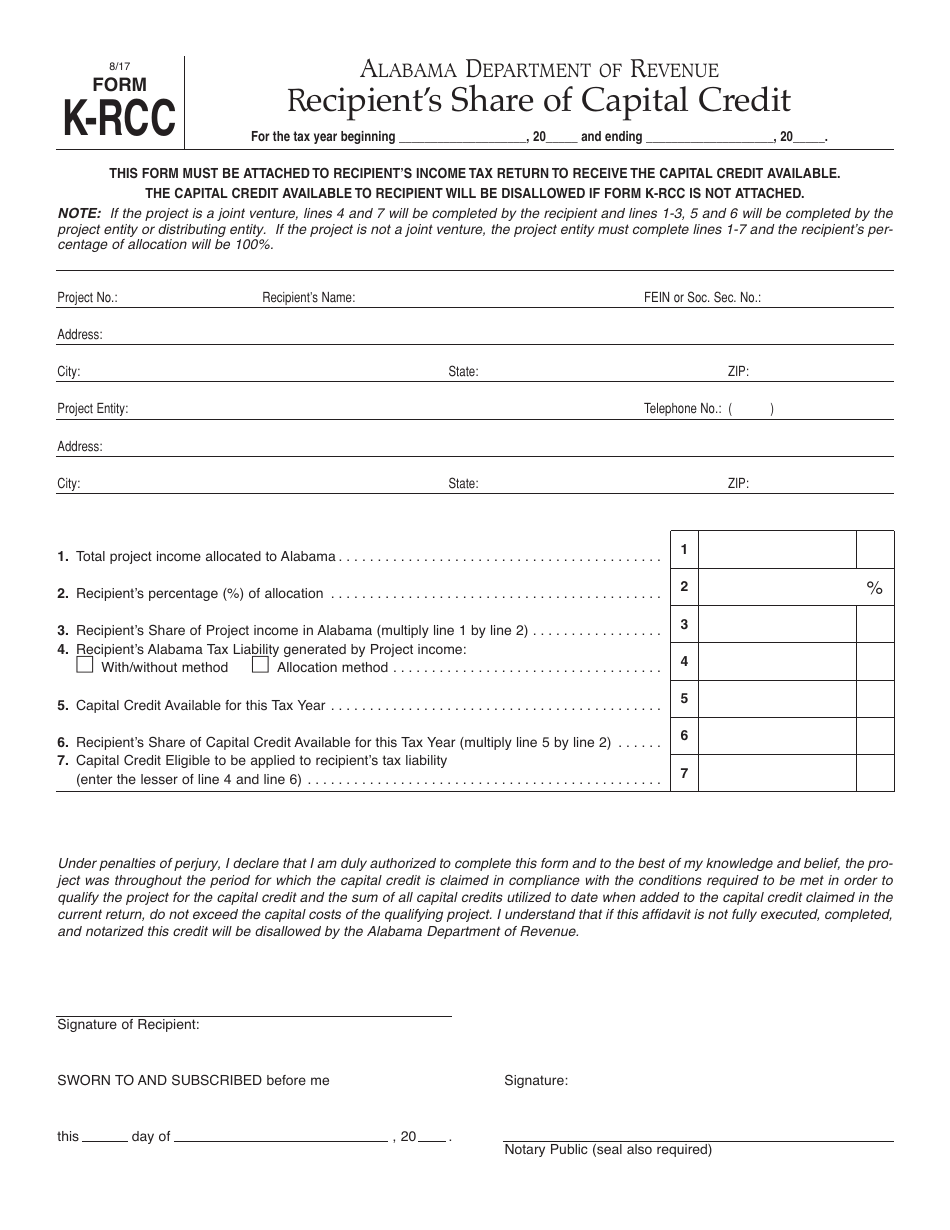 Form K-RCC - Fill Out, Sign Online and Download Printable PDF, Alabama ...