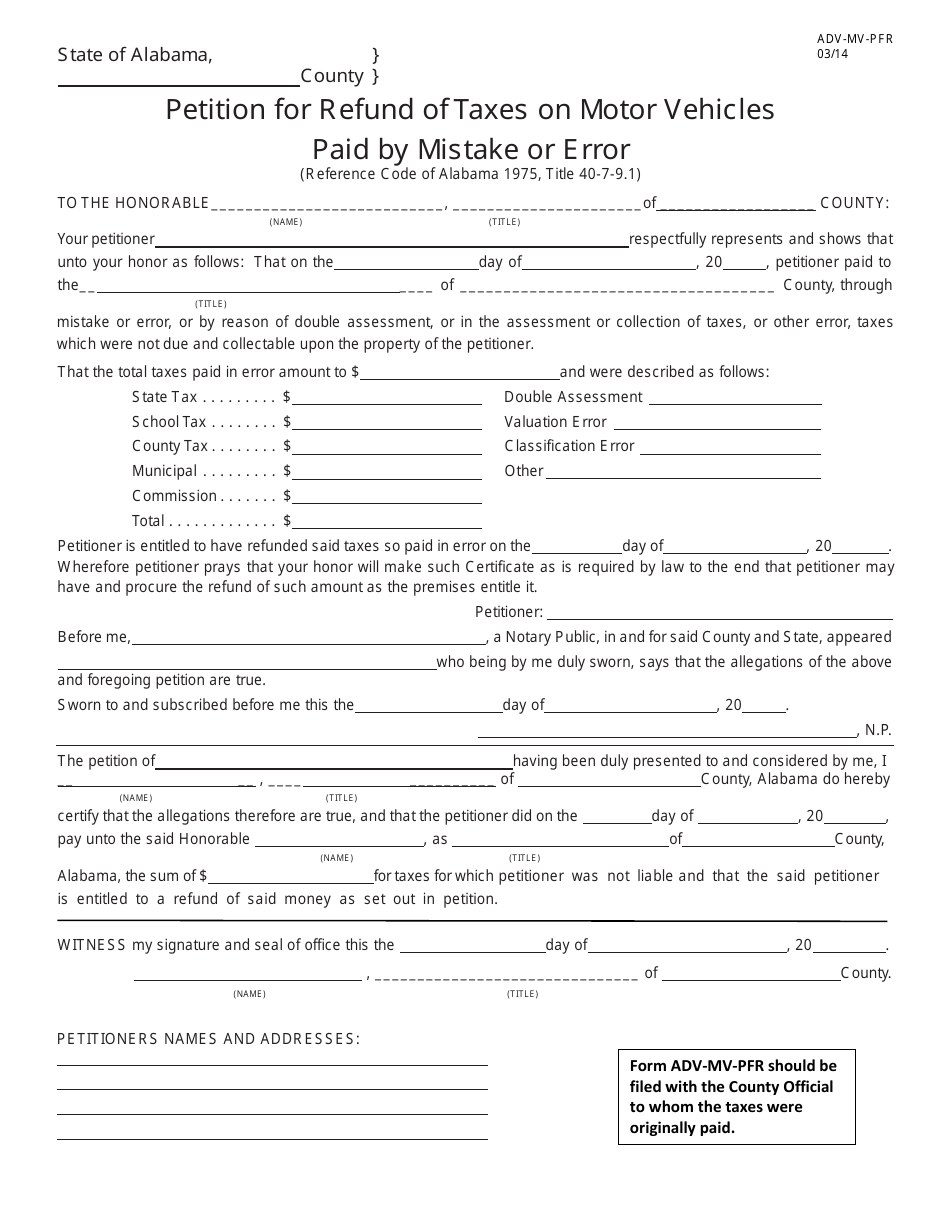 Form ADV-MV-PFR - Fill Out, Sign Online and Download Printable PDF ...