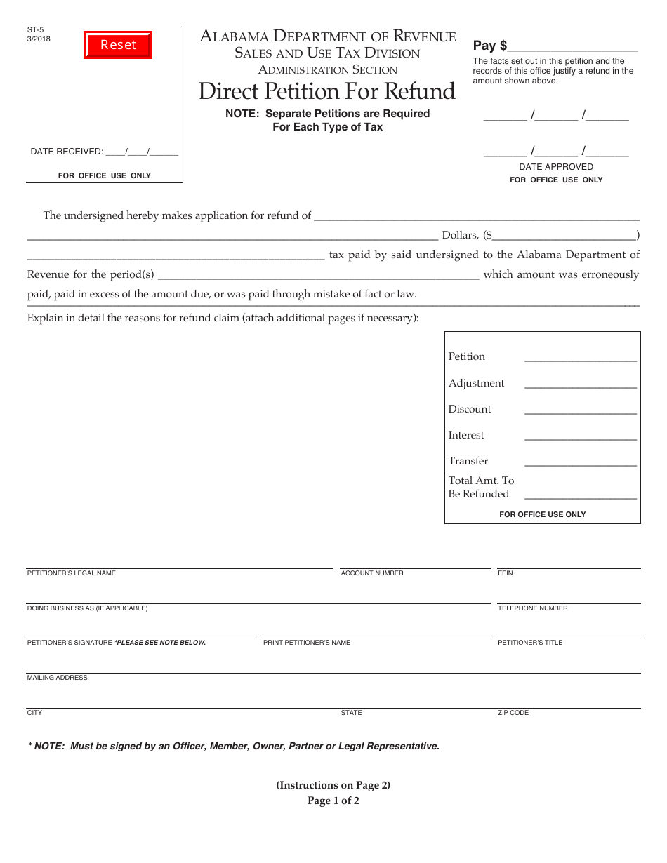 Form ST-5 - Fill Out, Sign Online and Download Fillable PDF, Alabama ...