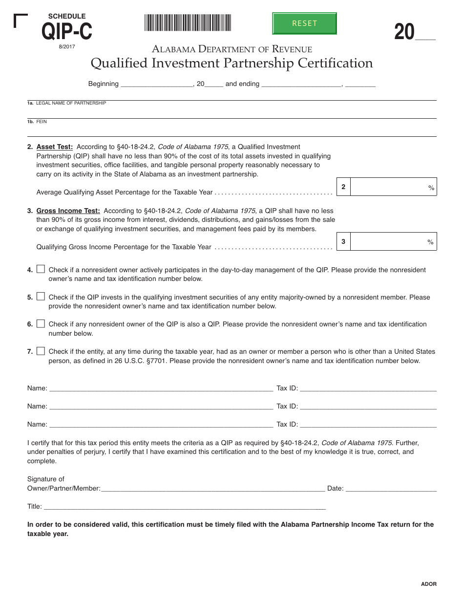 Alabama Qualified Investment Partnership Certification - Fill Out, Sign ...