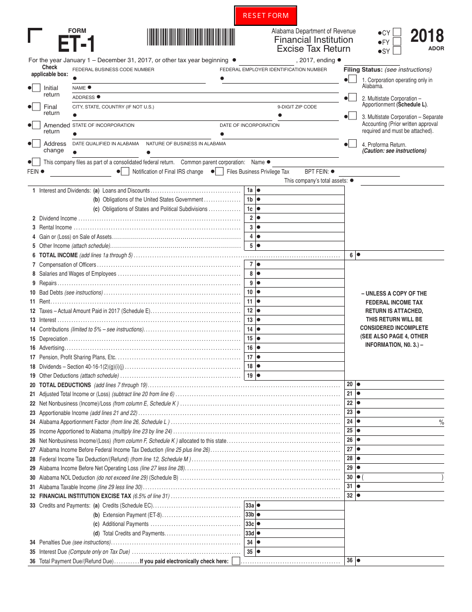 Form ET-1 - 2018 - Fill Out, Sign Online and Download Fillable PDF ...