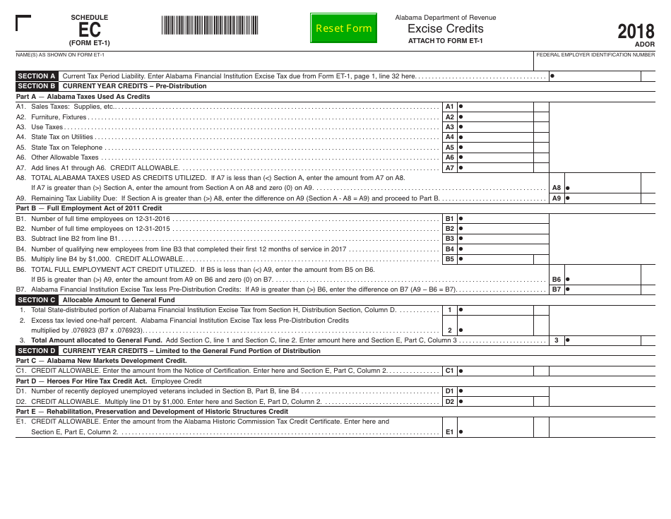 Form ET-1 Schedule EC Download Fillable PDF or Fill Online Excise ...