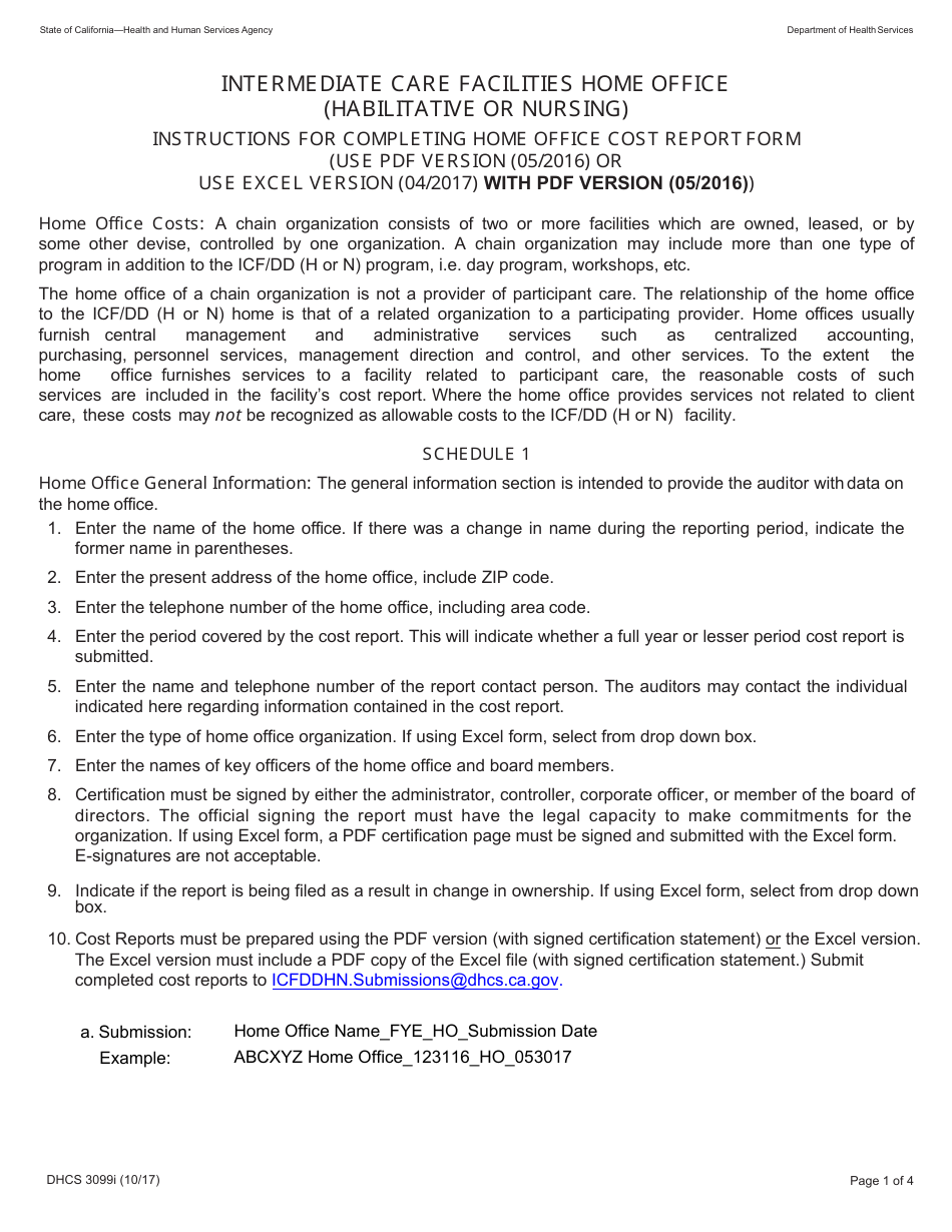 Download Instructions for Form DHCS3099 Home Office Cost Report Form ...