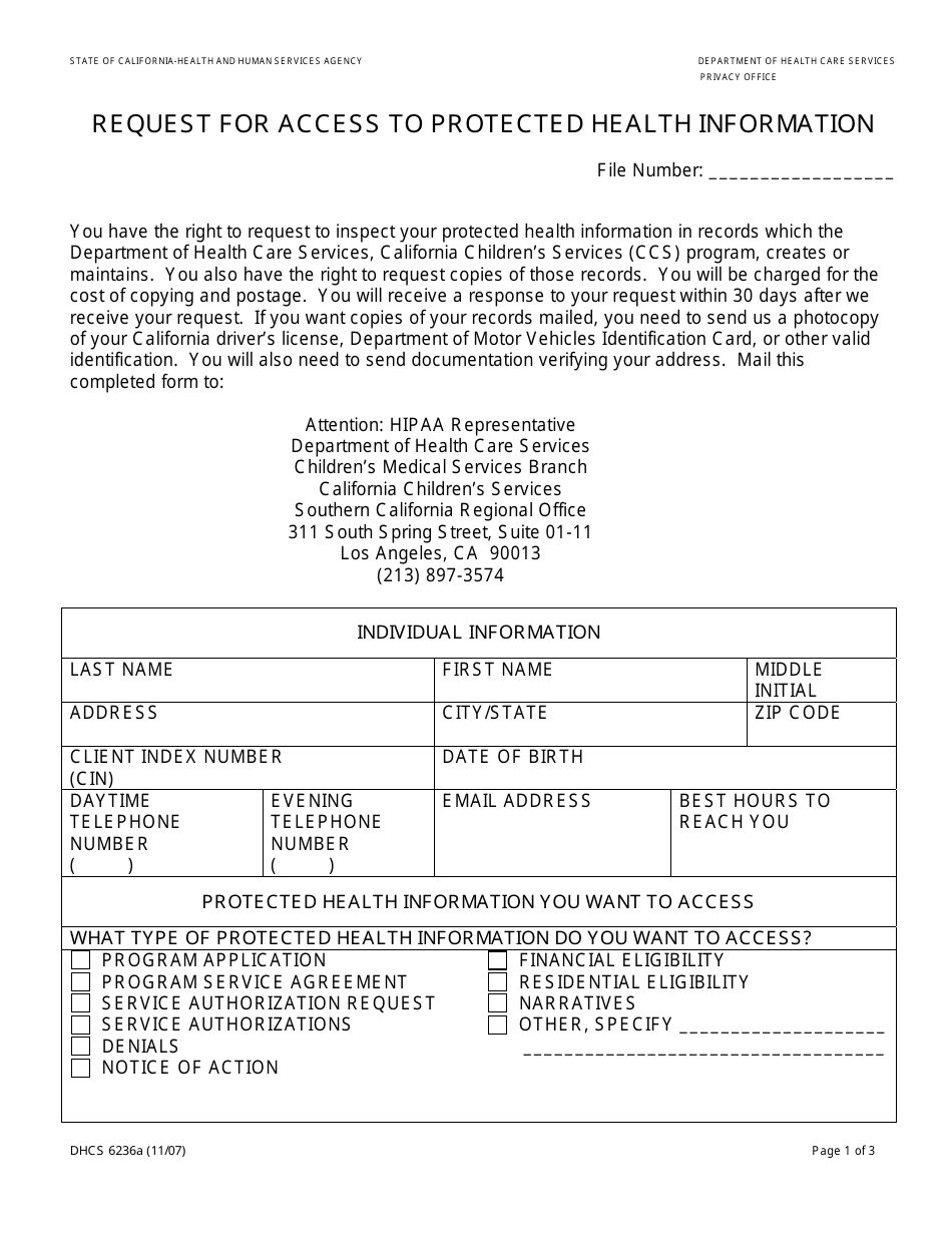 Form DHCS6236A - Fill Out, Sign Online and Download Fillable PDF, City ...