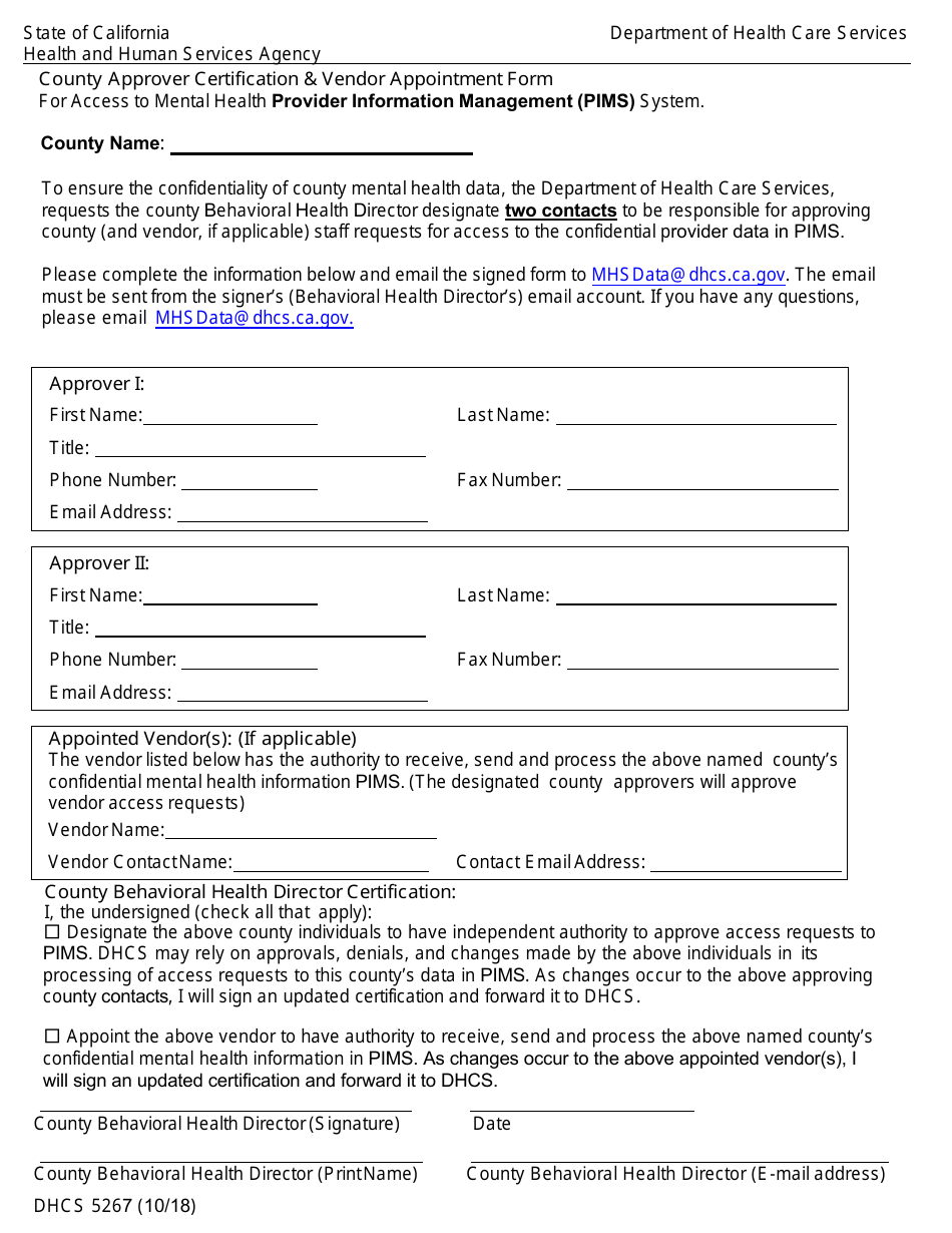 Form DHCS5267 - Fill Out, Sign Online and Download Fillable PDF ...