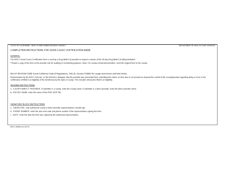 Download Instructions for Form DHCS6065B Good Cause Certification PDF ...
