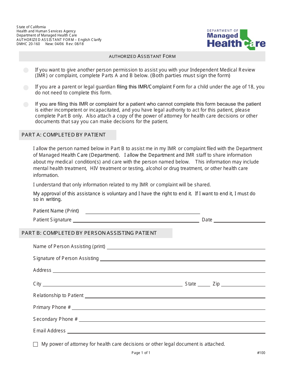 Form DMHC20-224 - Fill Out, Sign Online and Download Printable PDF ...