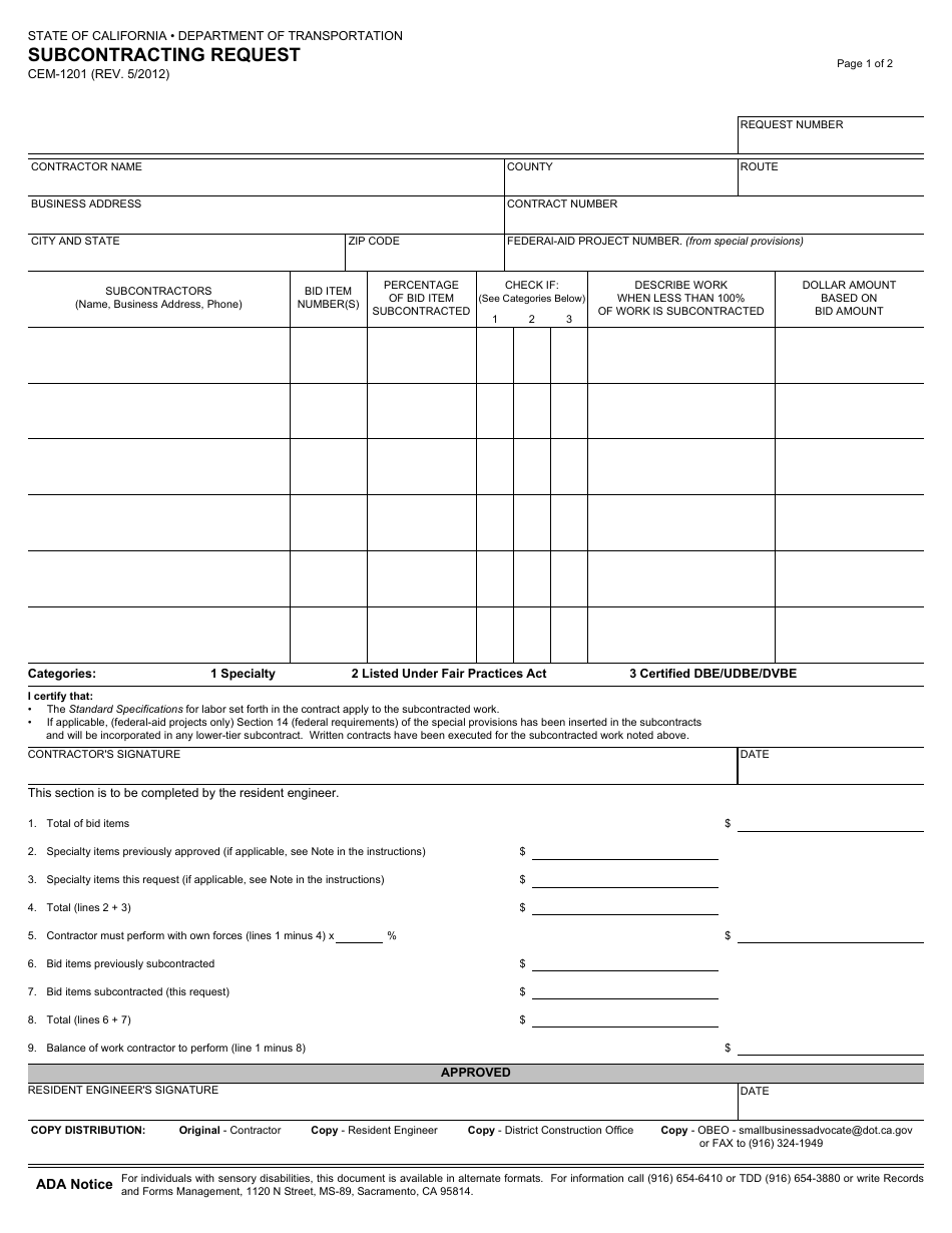 Form CEM-1201 - Fill Out, Sign Online and Download Fillable PDF ...