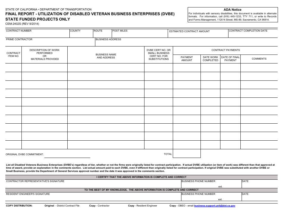 Form CEM-2402S - Fill Out, Sign Online and Download Fillable PDF ...