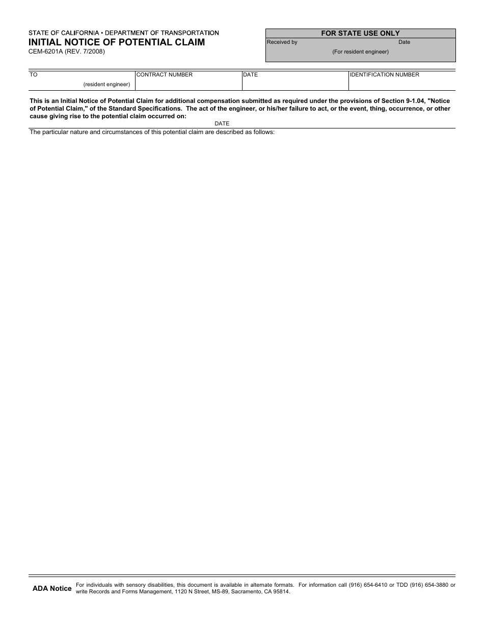 Form CEM-6201A - Fill Out, Sign Online and Download Fillable PDF ...
