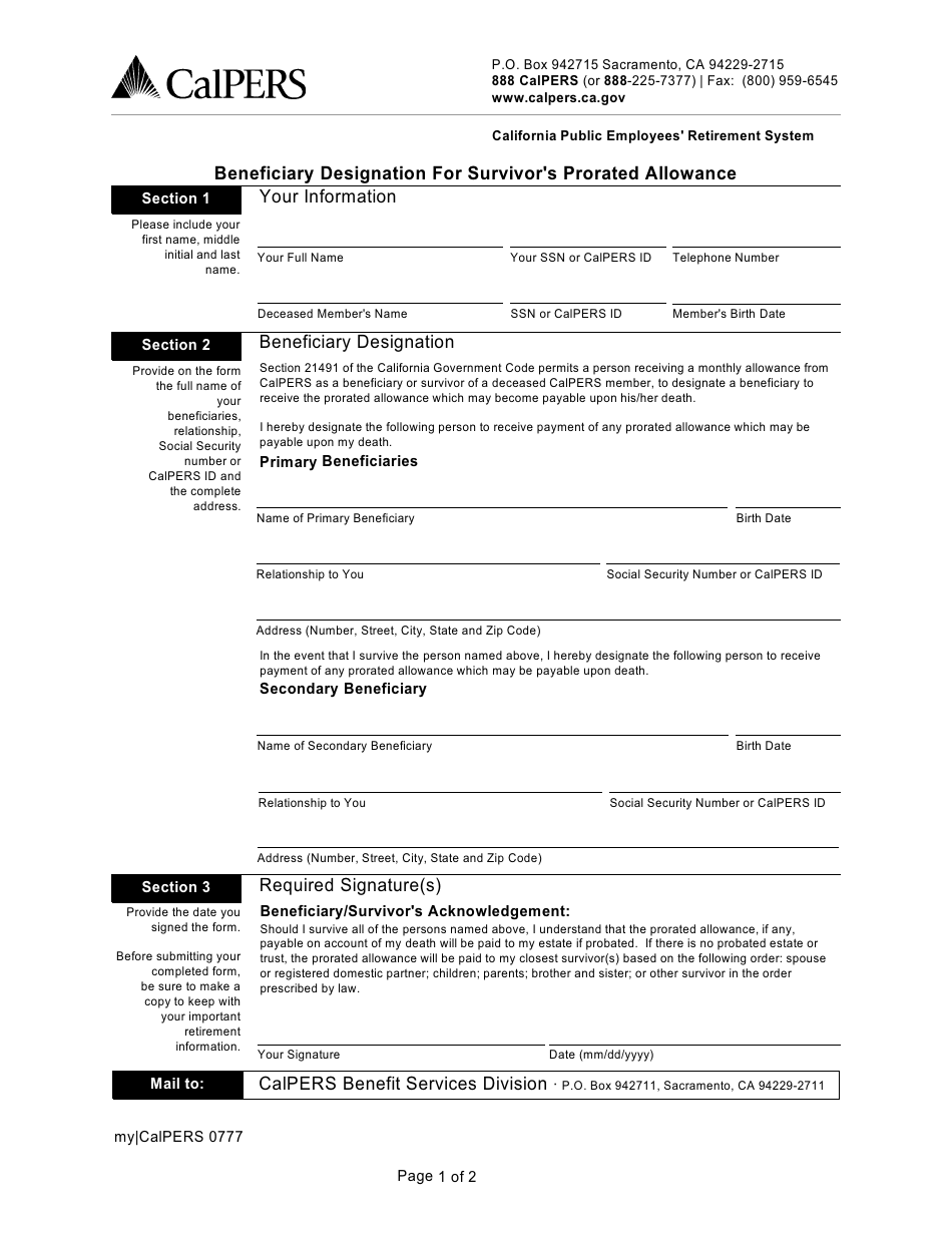 Form my|CalPERS0777 - Fill Out, Sign Online and Download Fillable PDF ...