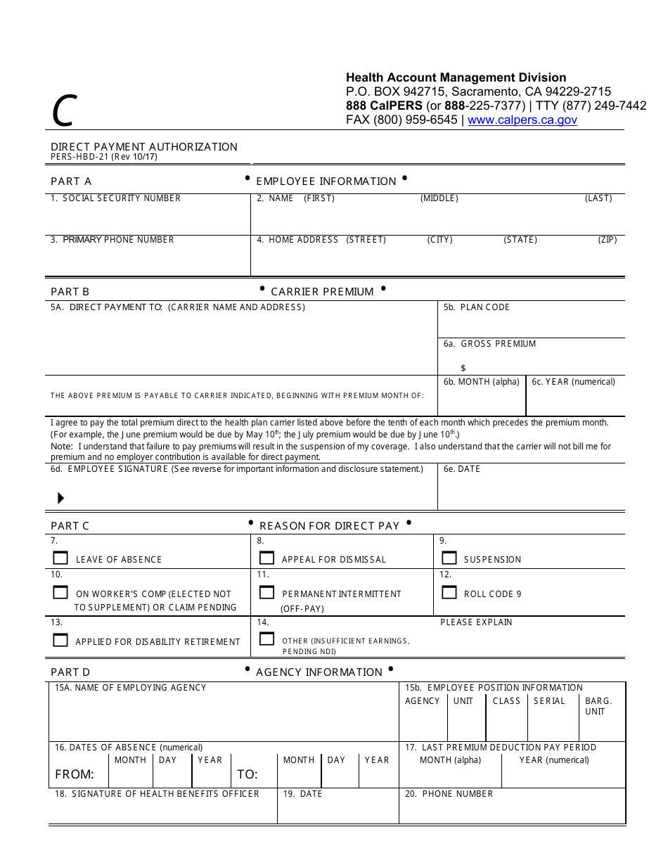 Form PERS-HBD-21 - Fill Out, Sign Online and Download Fillable PDF ...
